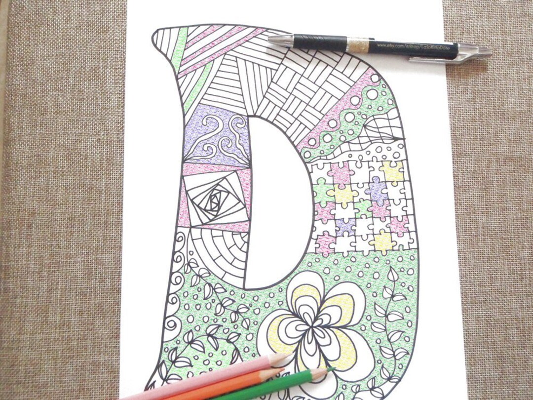 D Letter Colouring Instant DOWNLOAD Alphabet D Kids Adult Coloring Book ...