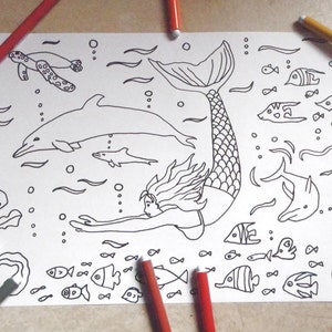 Mermaid Dolphins Kids Coloring Page Sea Fishes Download Colouring ...