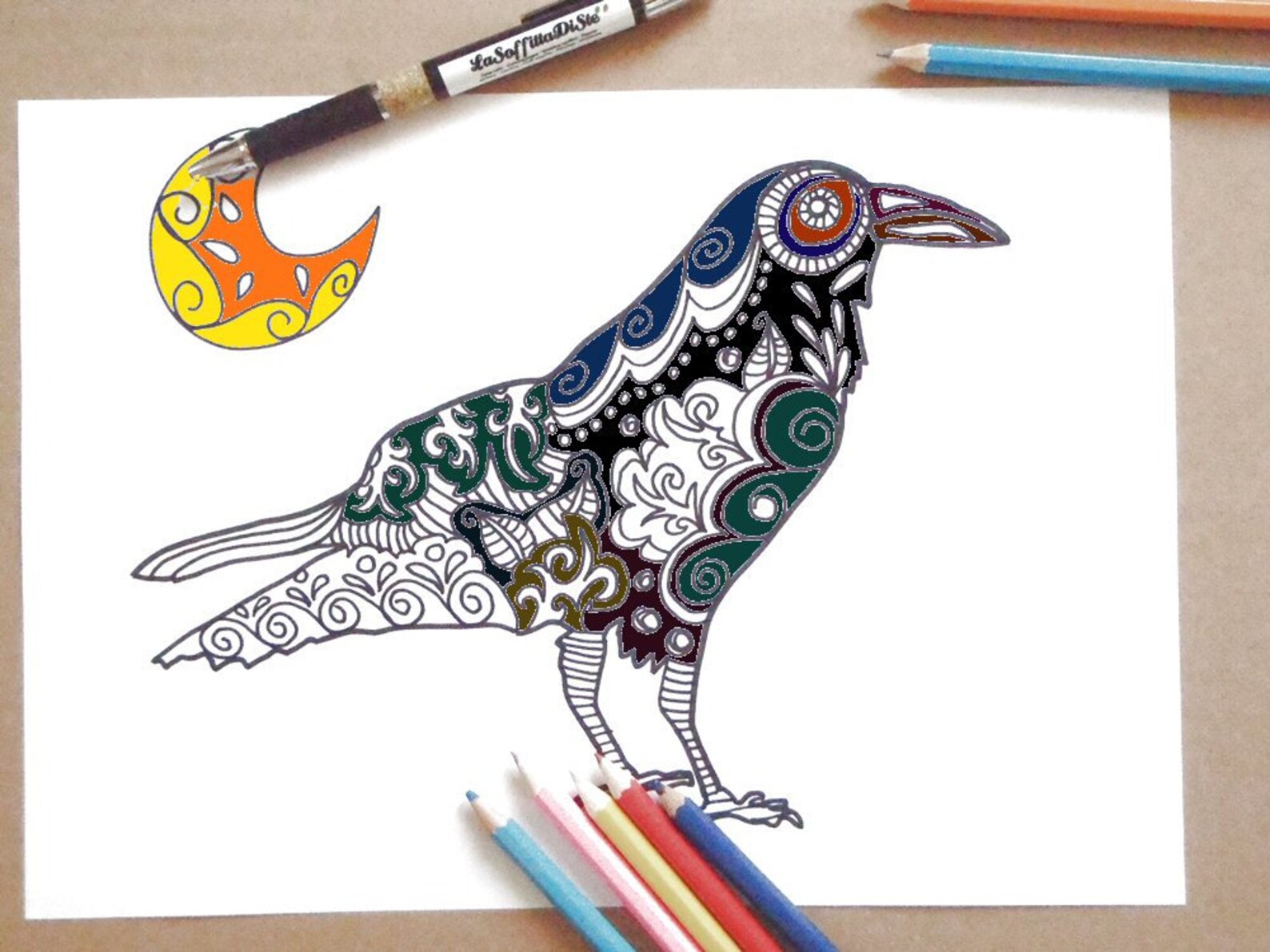 Halloween Raven Coloring Page the Crow Adults Horror Goth Download ...