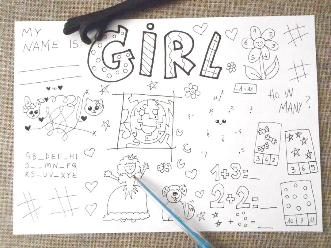 Girl Gale Puzzles Kids Activity Sheet Games Table Coloring Printable ...