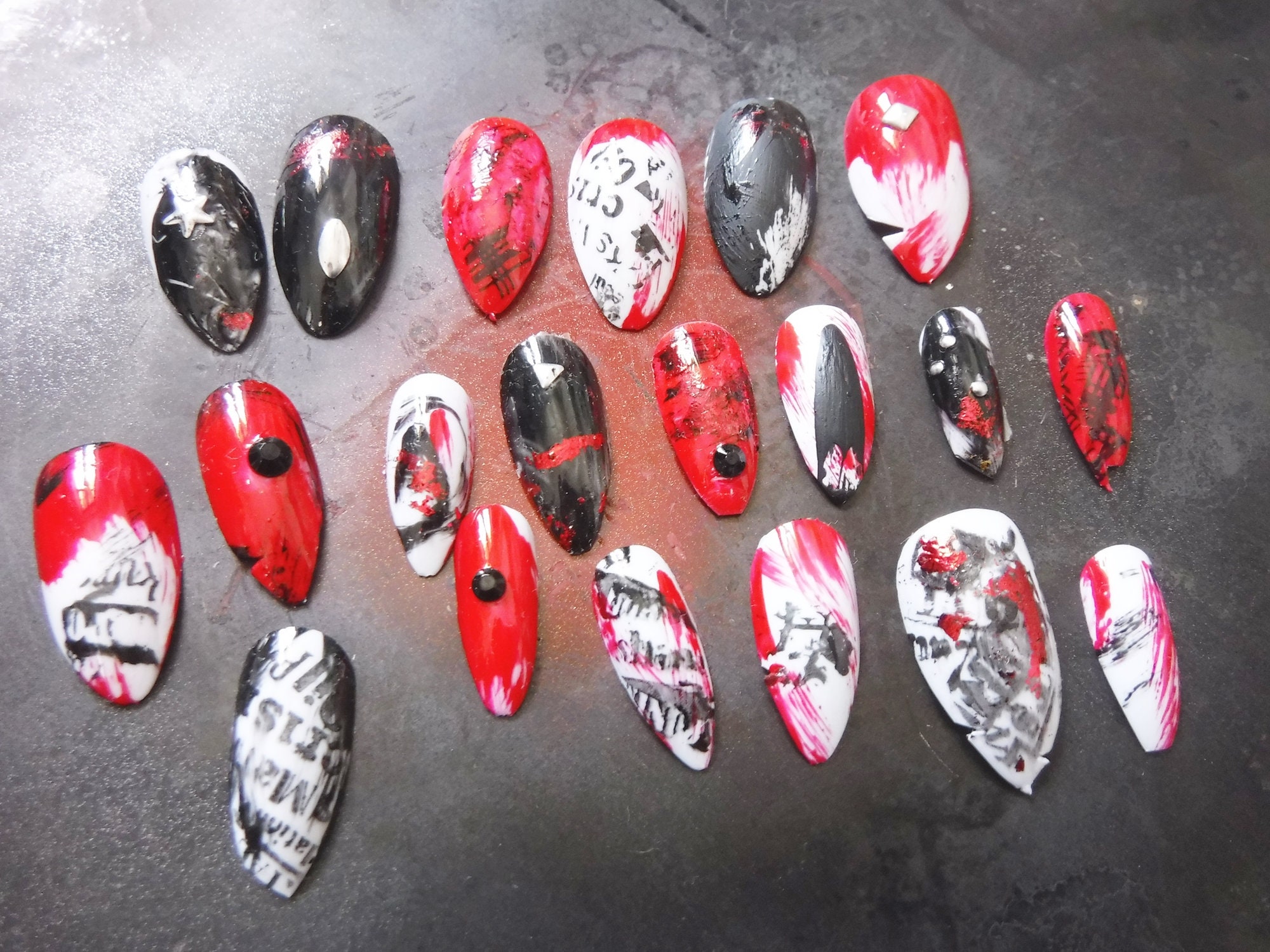 Full Cover Stick on Nails Punk Rock Stiletto Fake Nails - Etsy