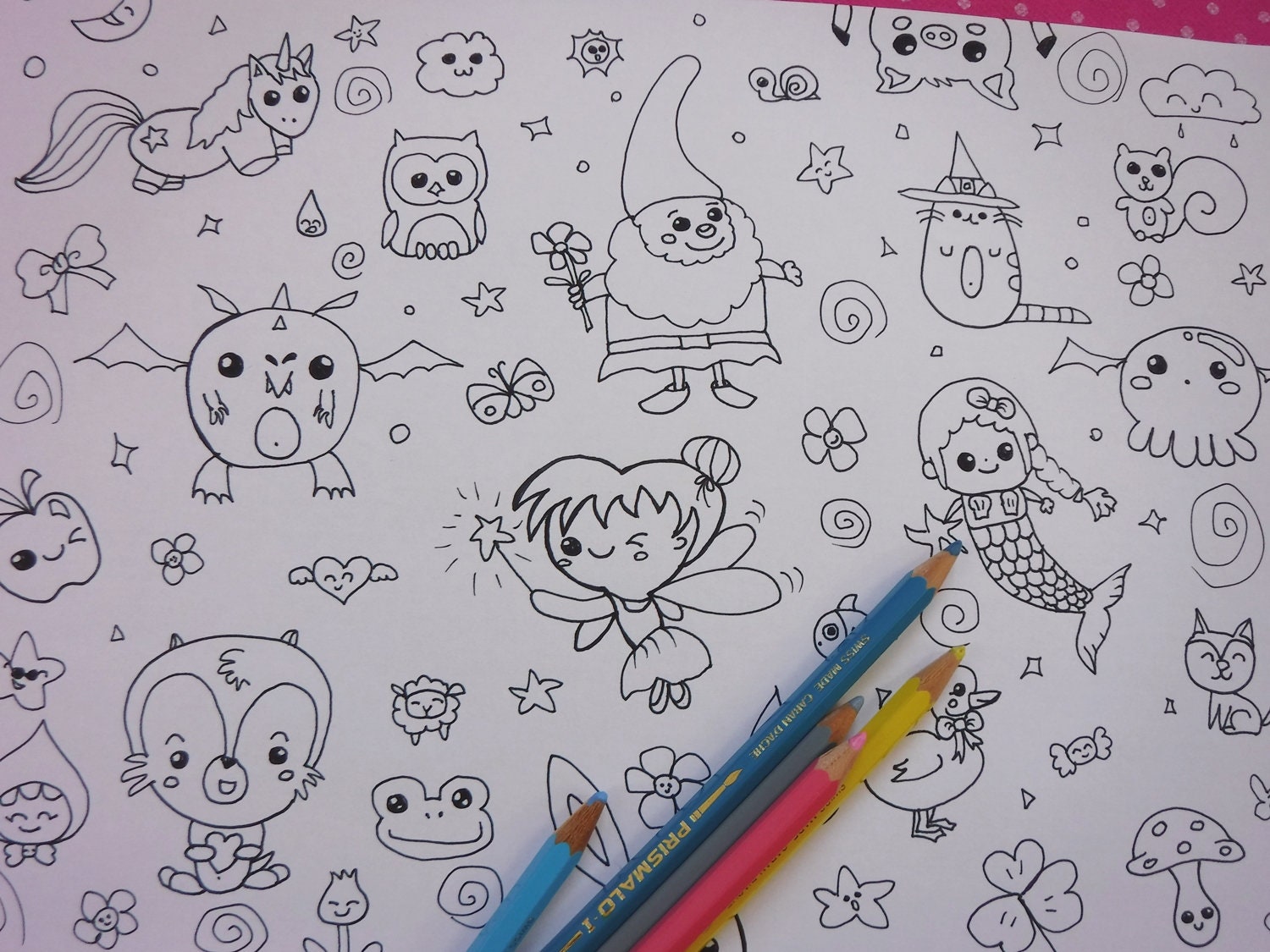 Fantasy Kids Coloring Kawaii Unicorn Fairy Tale Nice Cute Dwarf Baby ...