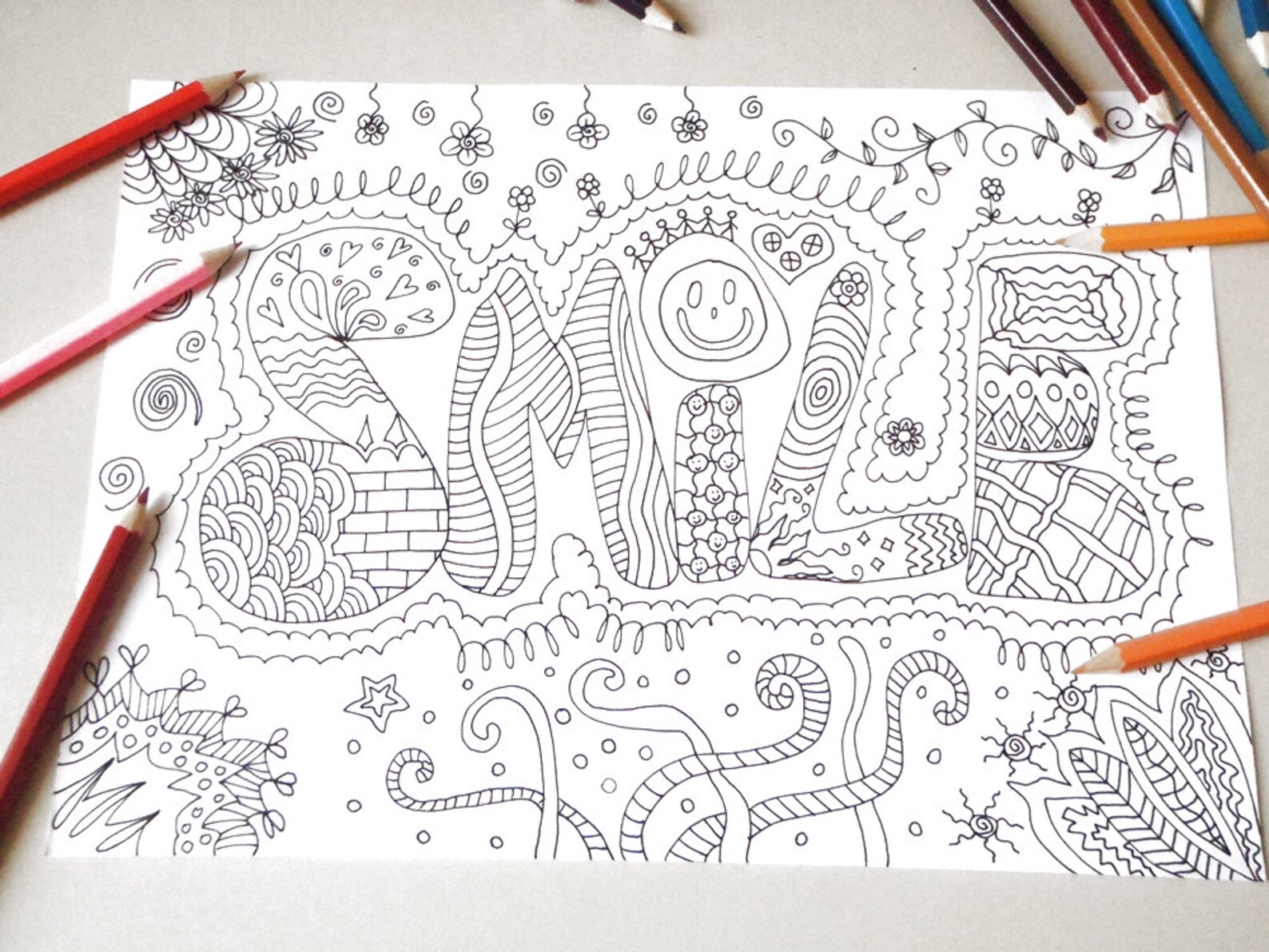 Smile Adult Coloring Book Kids Page - Etsy