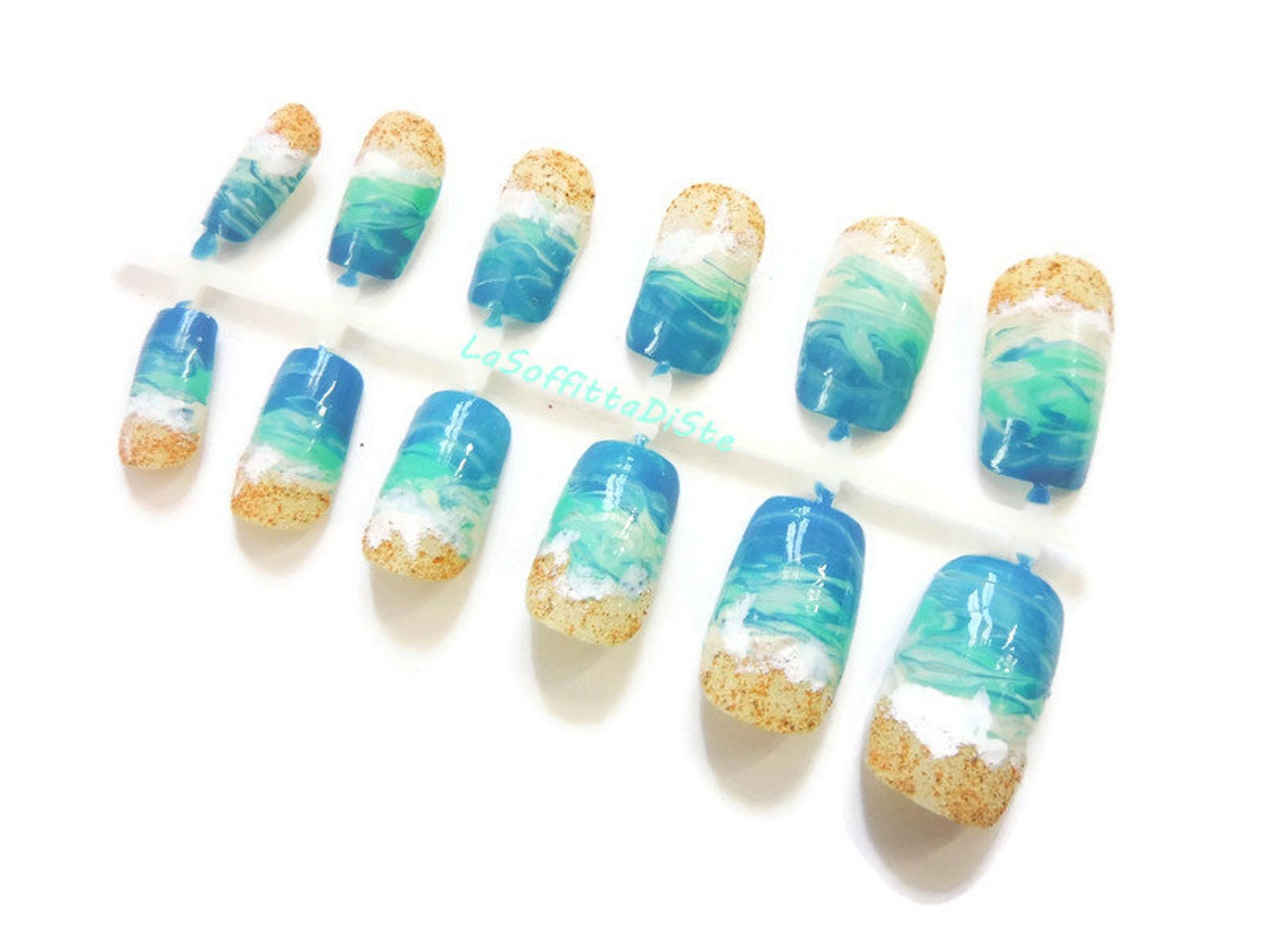 Sea Beach False Nails Summer Fake Nails - Etsy