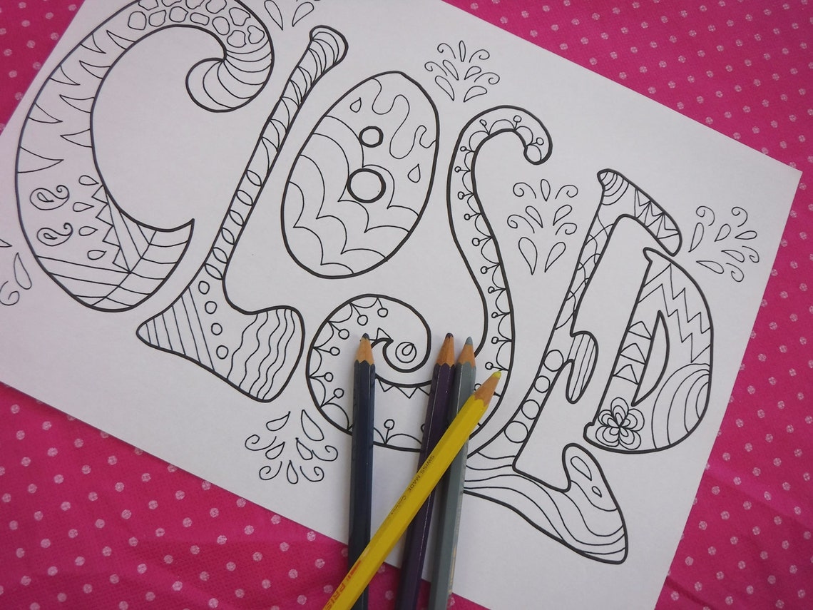 Open Closed Signs Shop Store Office Adult Coloring Colouring - Etsy