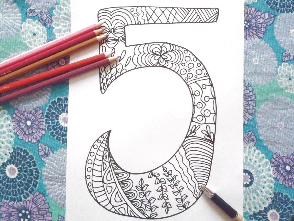 Printable Number 5 Coloring Five Fith Year 5 Birthday - Etsy