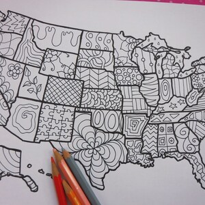 Coloring Map Usa United States America Book Planner Journal Kids Adults ...