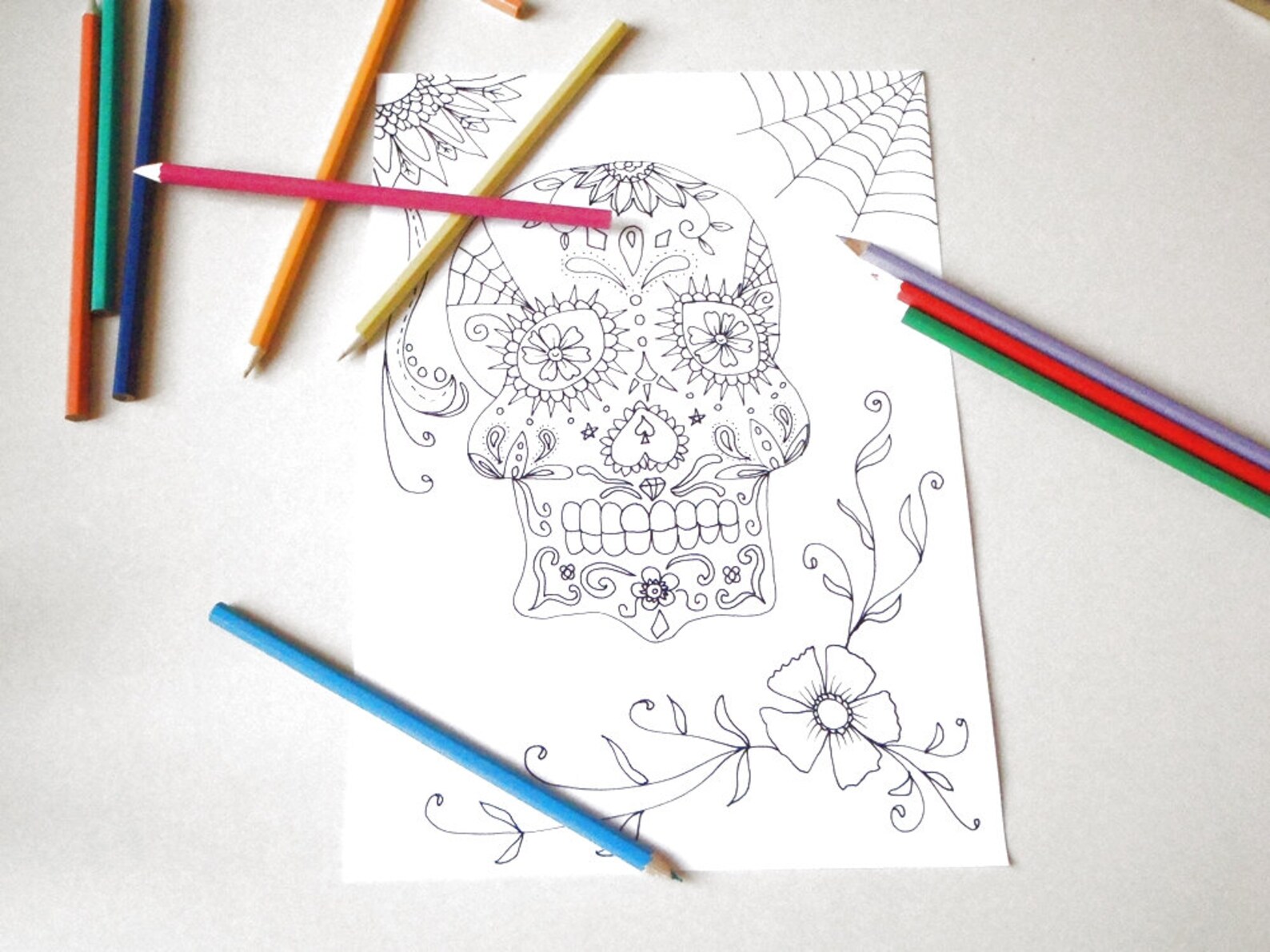Sugar skull halloween adult coloring page | Etsy