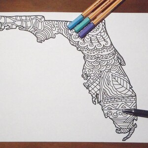 Florida Coloring Map Usa America Zentangle Book Planner Journal Kids ...