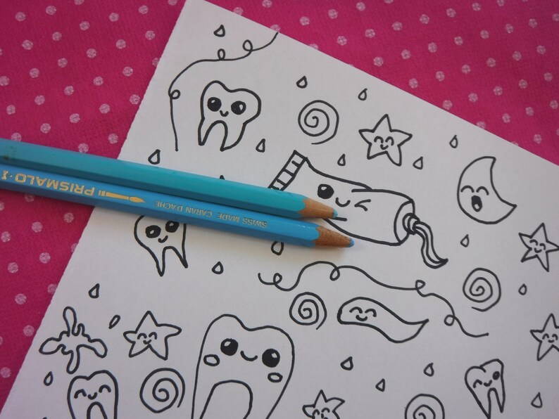 Teeth Tooth Fairy Dentist Kawaii Chibi Kids Coloring Kawaii - Etsy