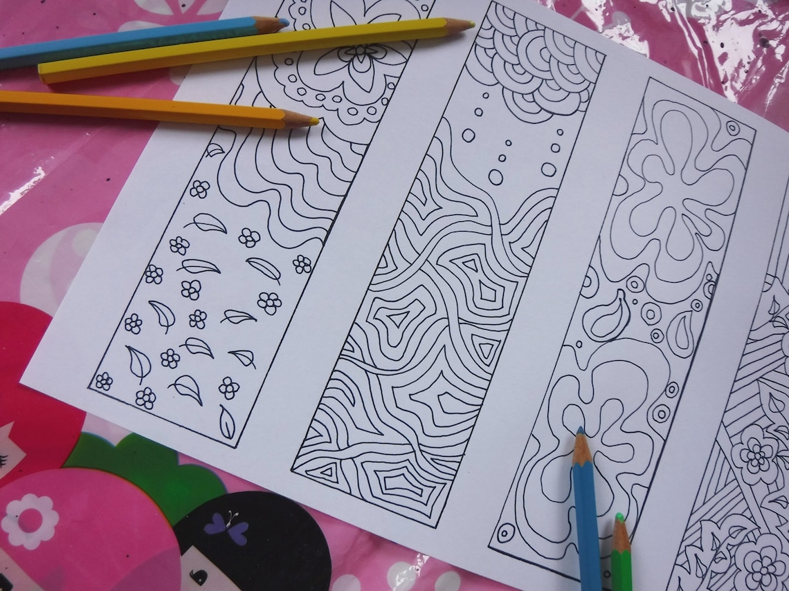 Doodle Coloring Bookmark Adult Kids Page Markers Printable | Etsy