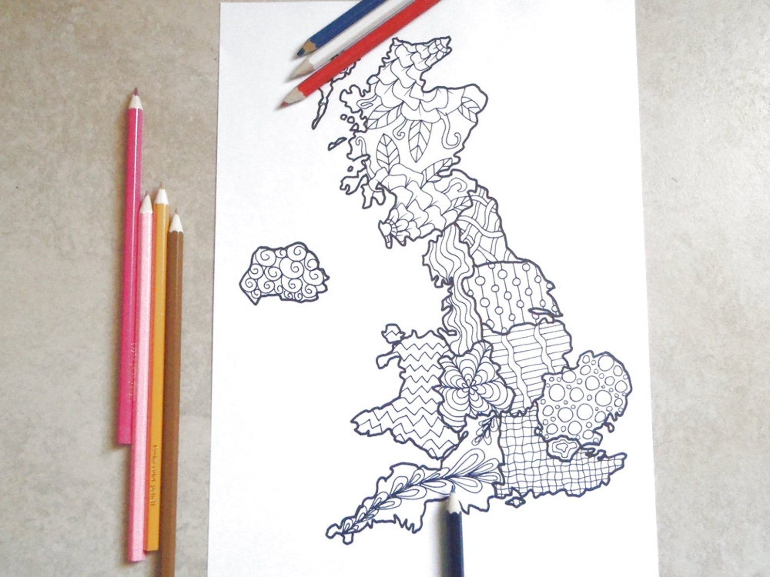 Uk Map Adult Coloring United Kingdom Great Britain Scotland - Etsy