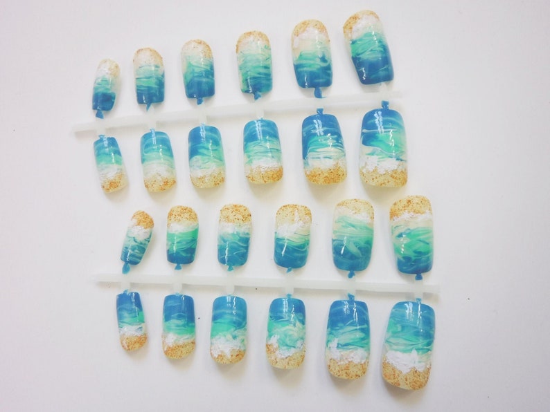 Sea Beach False Nails Summer Fake Nails - Etsy