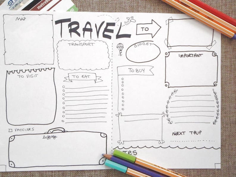 Bullet journal giornale viaggio planner da stampare viaggio | Etsy
