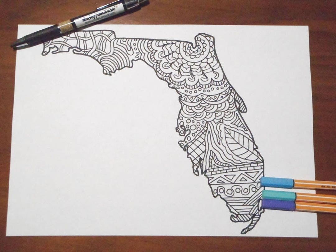 Florida Coloring Map Usa America Zentangle Book Planner Journal Kids ...