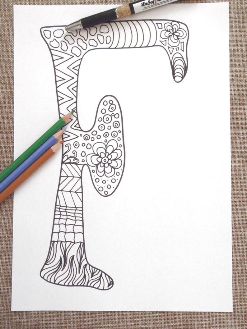 Letter f colouring F alphabet initial kids adult coloring | Etsy