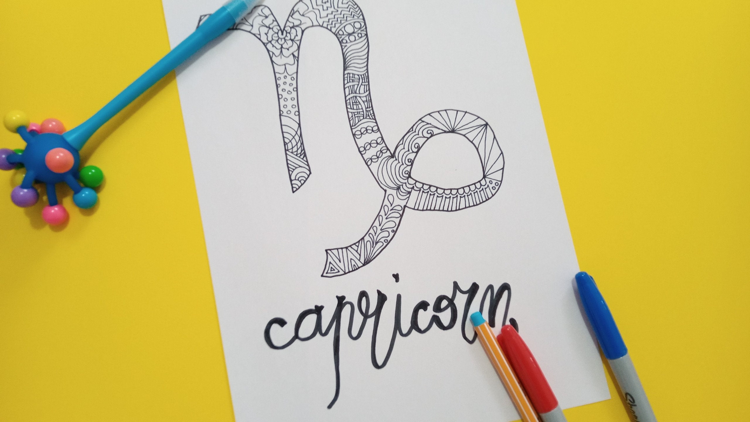 Capricorn Colouring Page Coloring Horoscope Symbol Adult Coloring Book ...