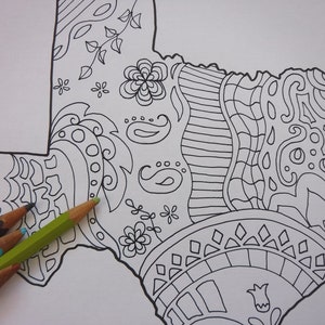 Texas Map Kids Adult Coloring Tourist Map Travelmap Doodle Book Instant ...
