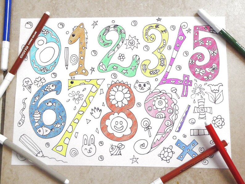Numbers Kids Coloring Numbers Math Home Teaching Learn Kawaii | Etsy