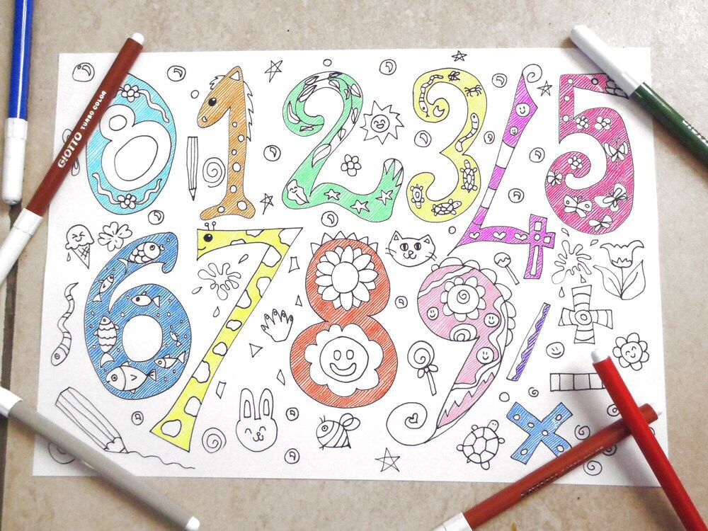 Numbers Kids Coloring Numbers Math Home Teaching Learn Kawaii | Etsy