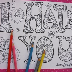 I Hate You Adult Coloring Book Page Ex Boyfirend Divorce Coworker Joke ...