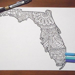 Florida Coloring Map Usa America Zentangle Book Planner Journal Kids ...