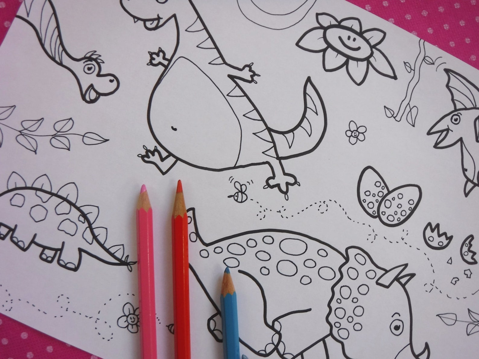 Dinosaurs Kids Coloring Dino Children Funny Nice Cute Animals | Etsy