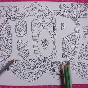 Kids Adult Coloring Book Page Hope Instant Download - Etsy