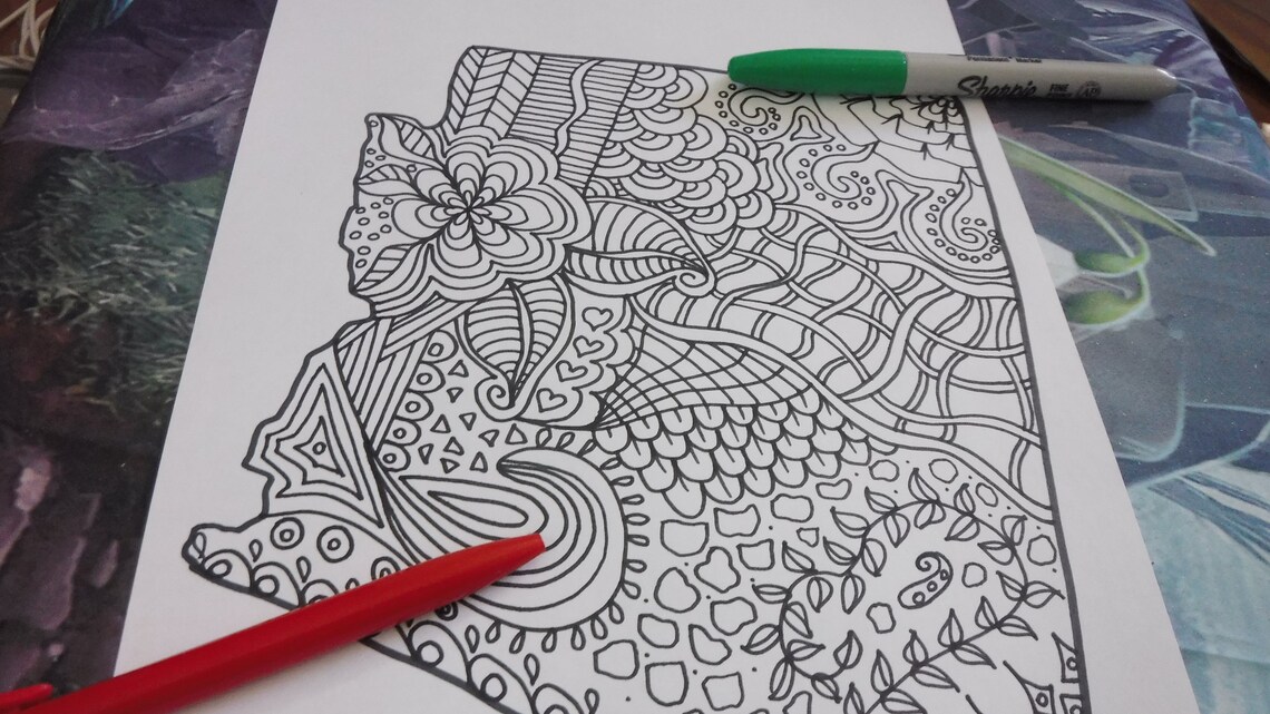 Printable Arizona Doodle Colouring Map Kids Adult Coloring - Etsy