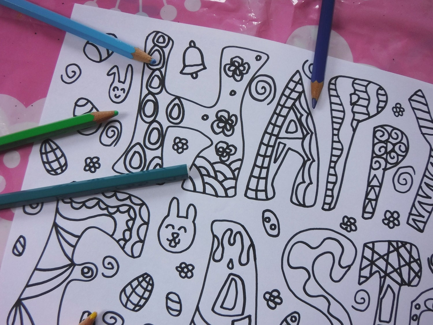 Happy Easter Card Chibi Kids Coloring - Etsy