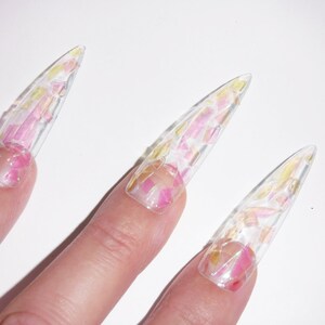 Shattered Glass Fake Nails Opal Stiletto False Nails Iridescent Pink - Etsy