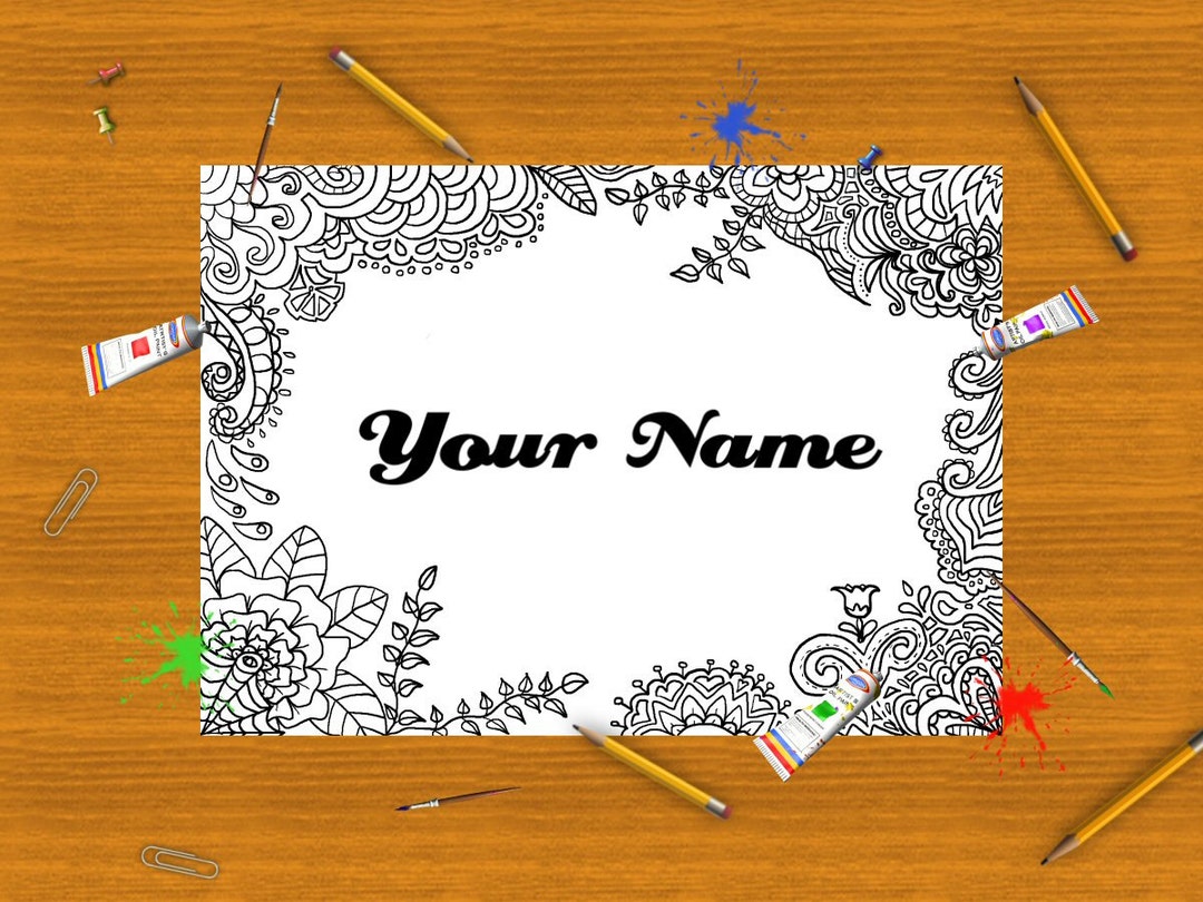 Your Name Adult Coloring Page Leaves Nature Name Kids Coloring Download ...