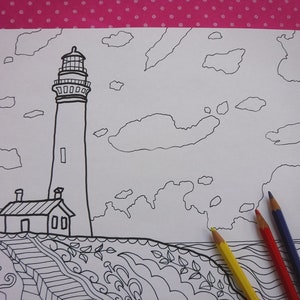 Lighthouse Adult Coloring Book Seascape Sea Ocean Kids Page Download ...