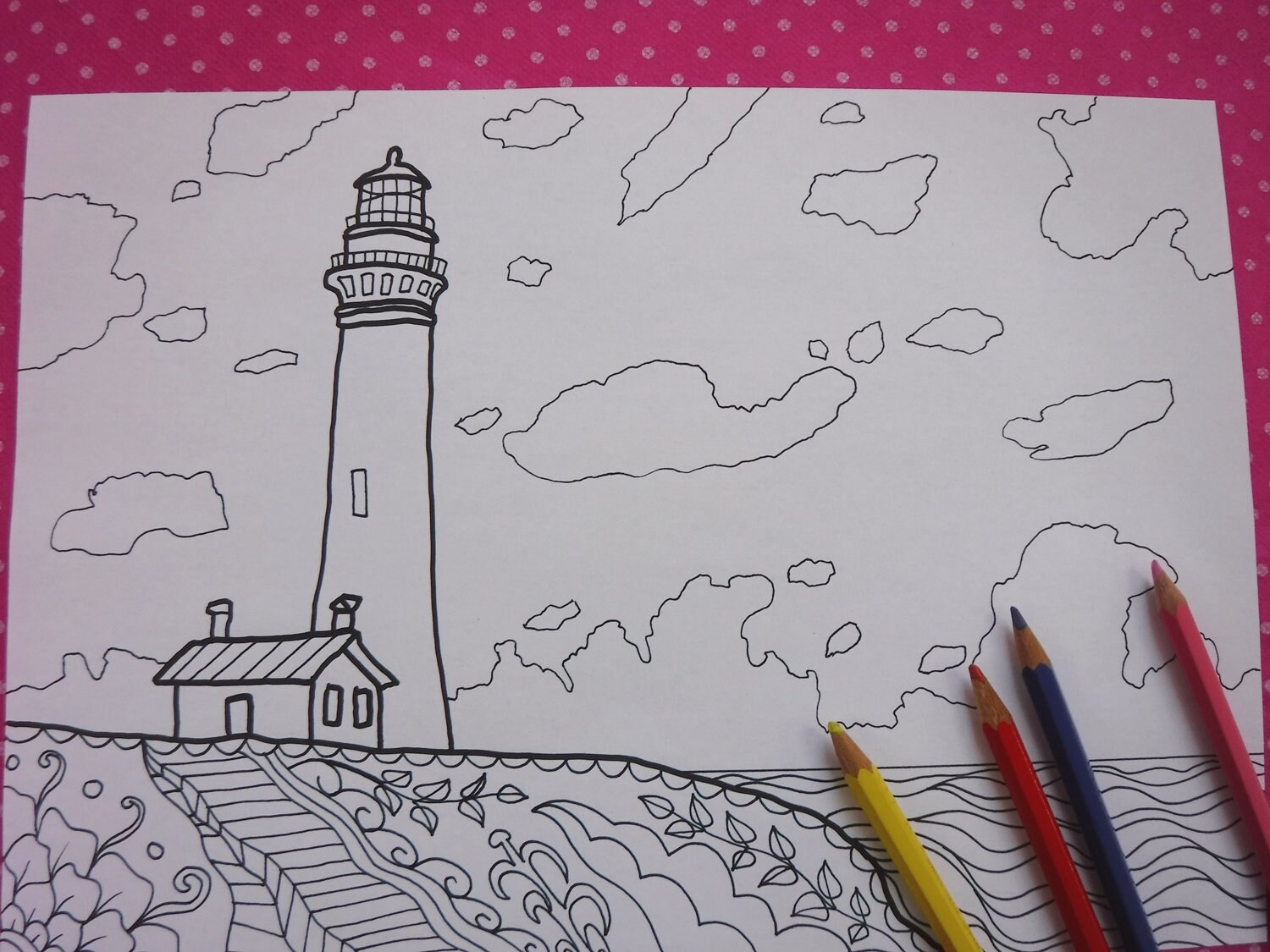 Lighthouse adult coloring book seascape sea ocean kids page | Etsy