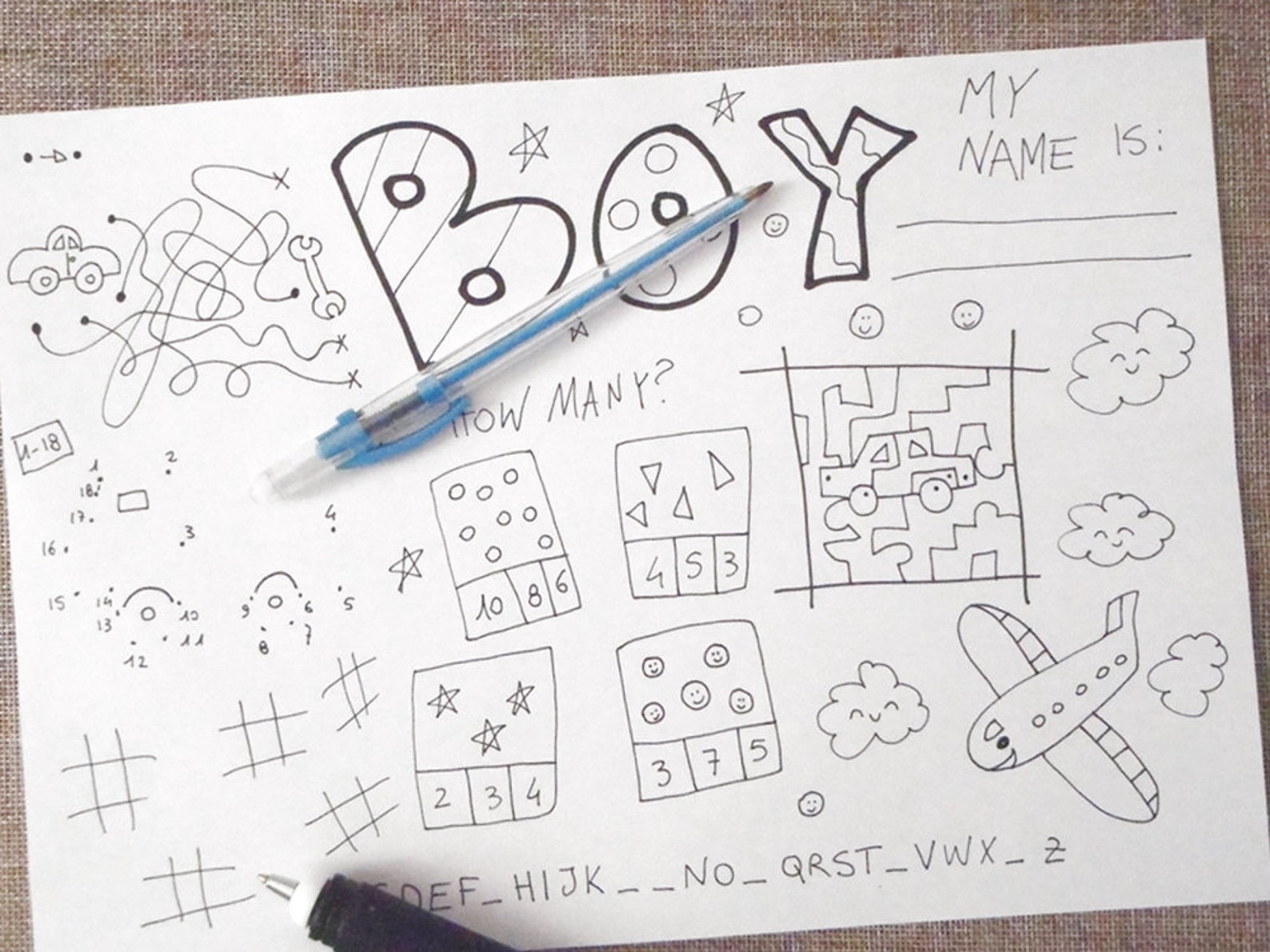 Boy Puzzles Guy Kids Activity Sheet Games Table Coloring Printable ...