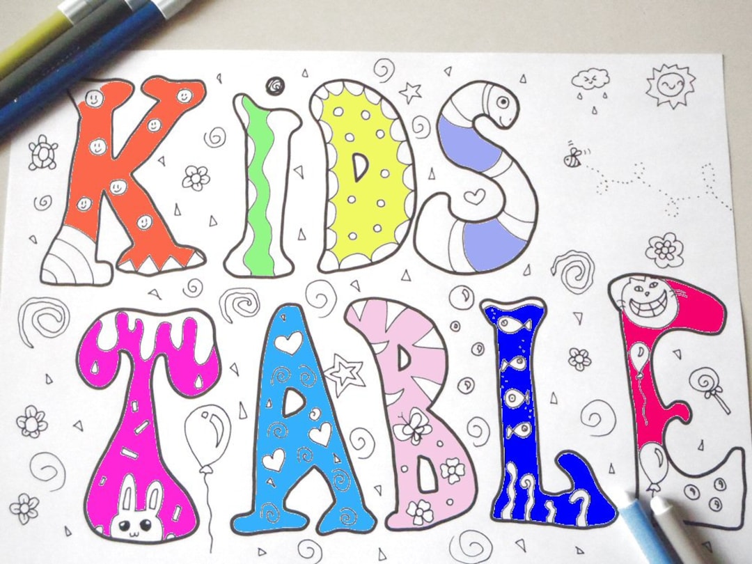 Kids Table Sign Coloring Wedding Printable Wedding Decor Party Favor ...