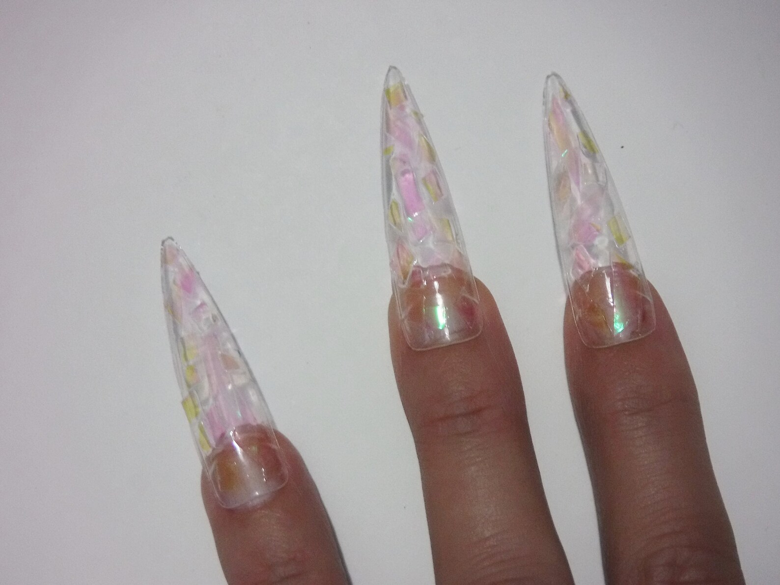 Shattered Glass Fake Nails Opal Stiletto False Nails Iridescent Pink - Etsy