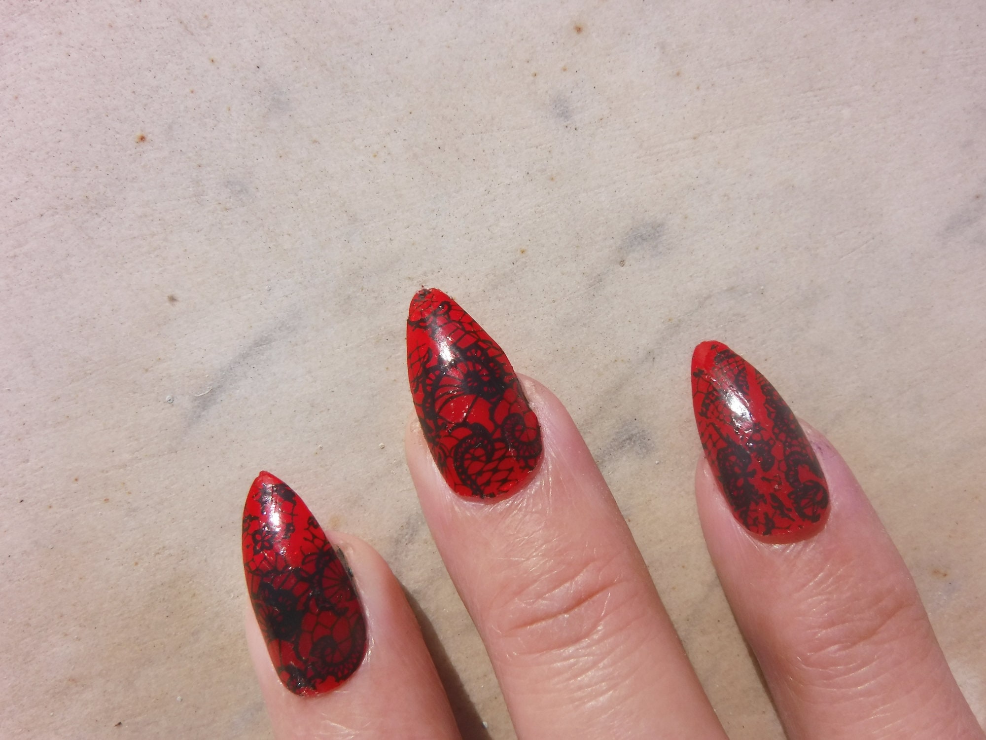 Red Full Fake Nails Black Lace Stiletto Gothic Wedding | Etsy
