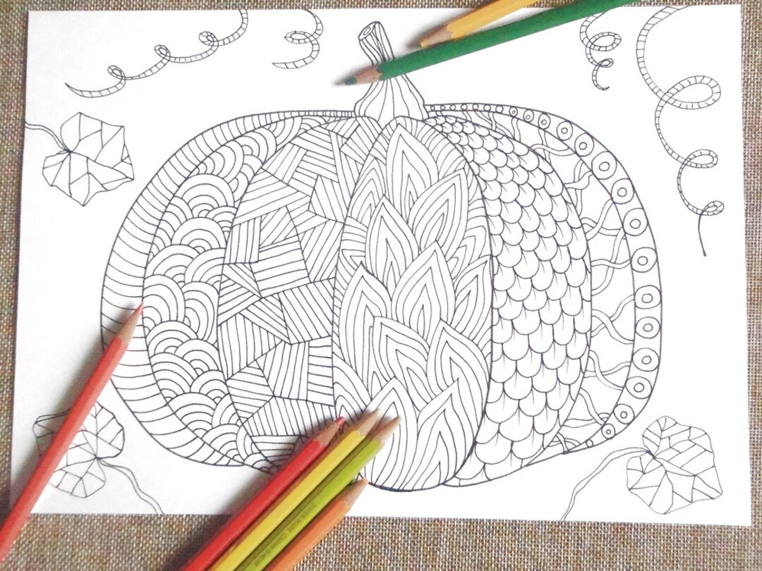 Pumpkin Coloring Page Adult Halloween Fall Autumn Colouring Doodle ...