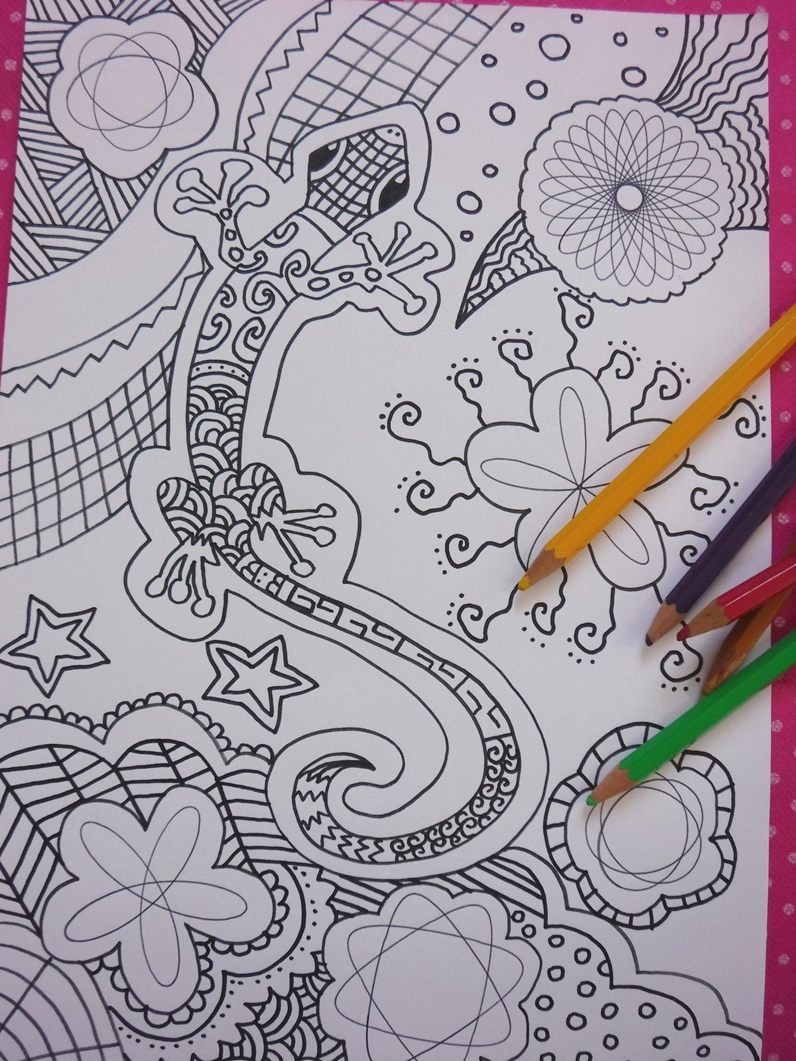 Gecko, Adult Coloring Page Lizard Salamander Lasoffittadiste - Etsy