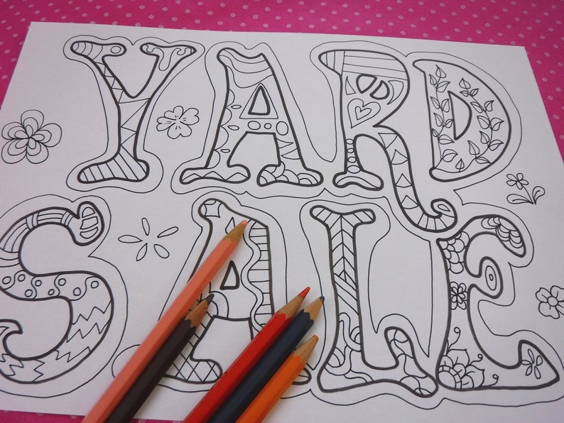 Yard sale sign adult coloring garage sale moving sale board | Etsy
