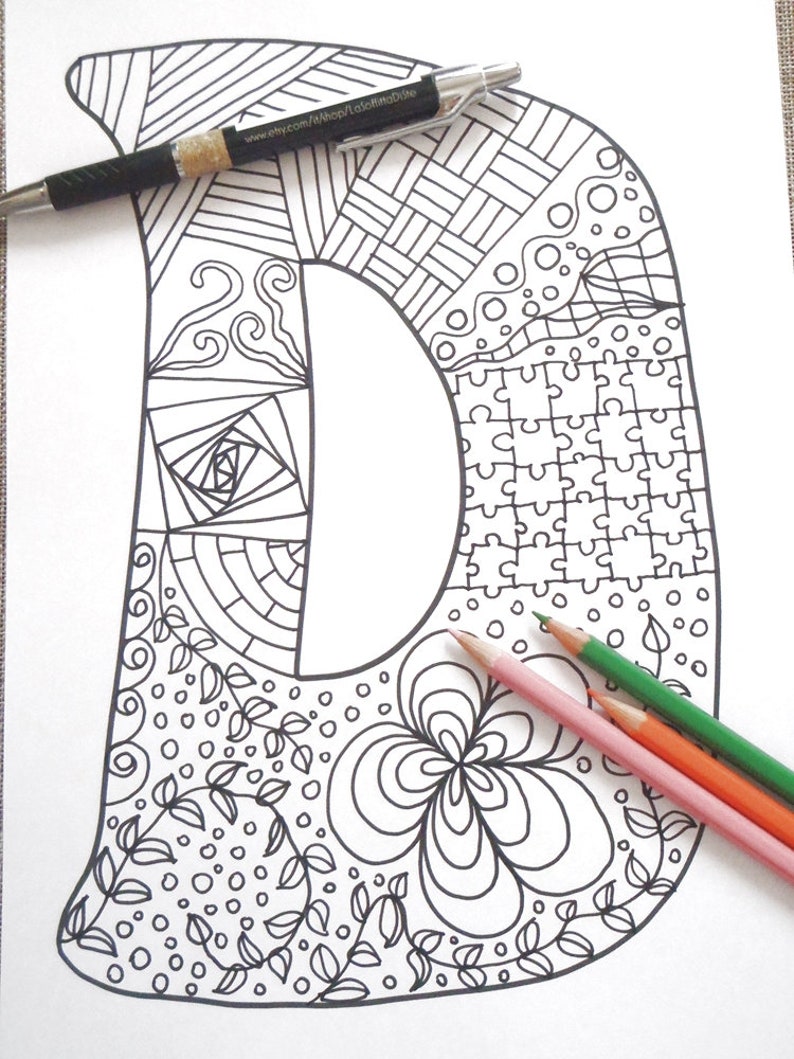 D Letter Colouring Instant DOWNLOAD Alphabet D Kids Adult - Etsy