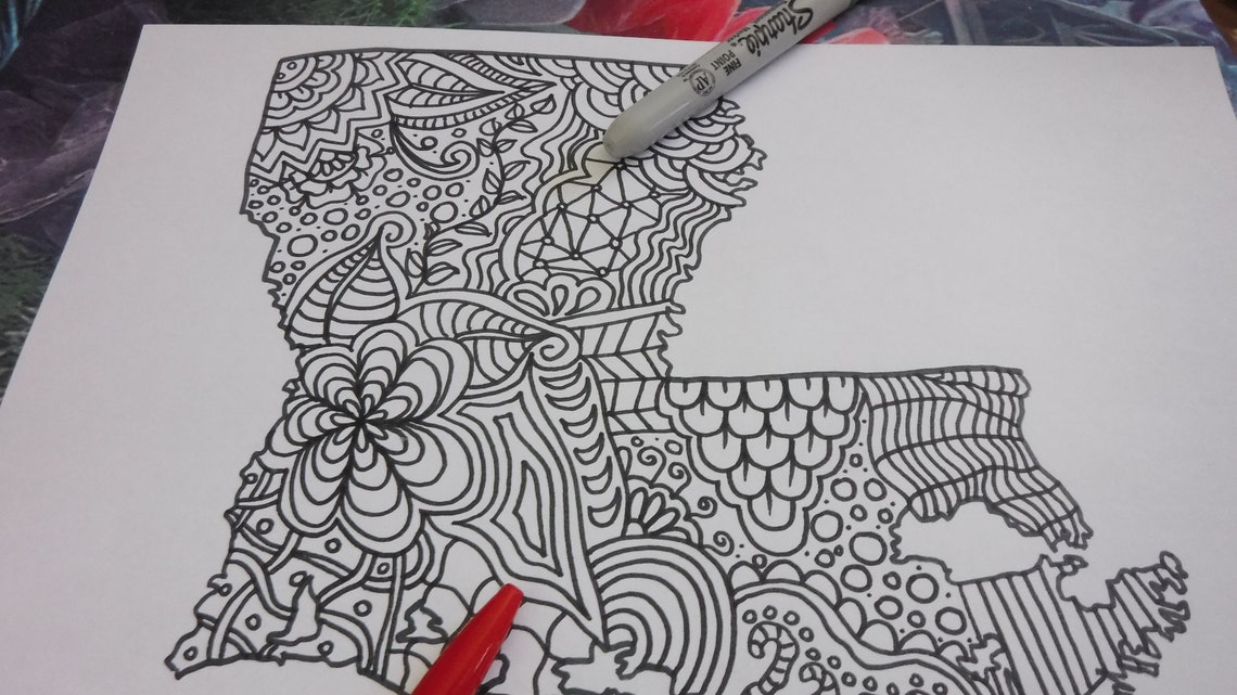 Coloring Louisiana Map Kids Adult Coloring Tourist Travelmap | Etsy