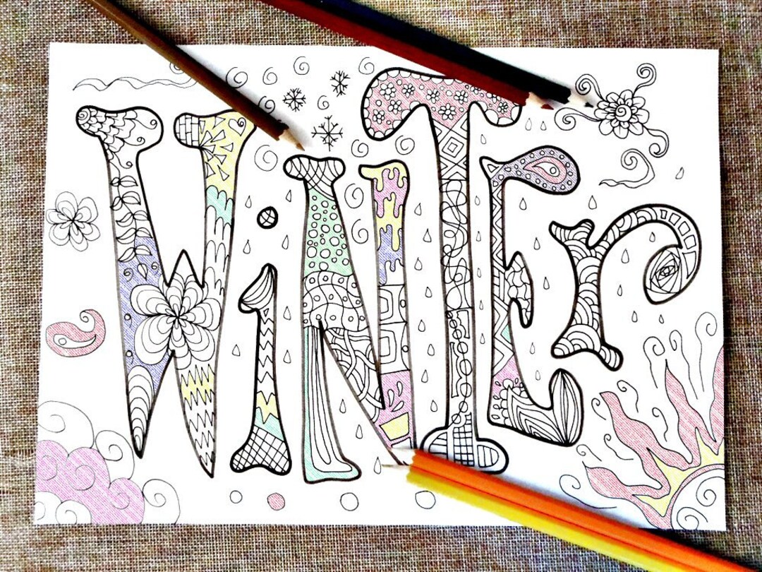 Winter Kids Coloring Page Adults 4 Season Home Teaching Diy Doodle ...