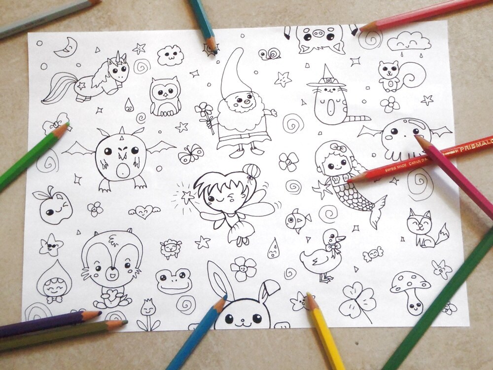 Fantasy Kids Coloring Kawaii Unicorn Fairy Tale Nice Cute Dwarf Baby ...