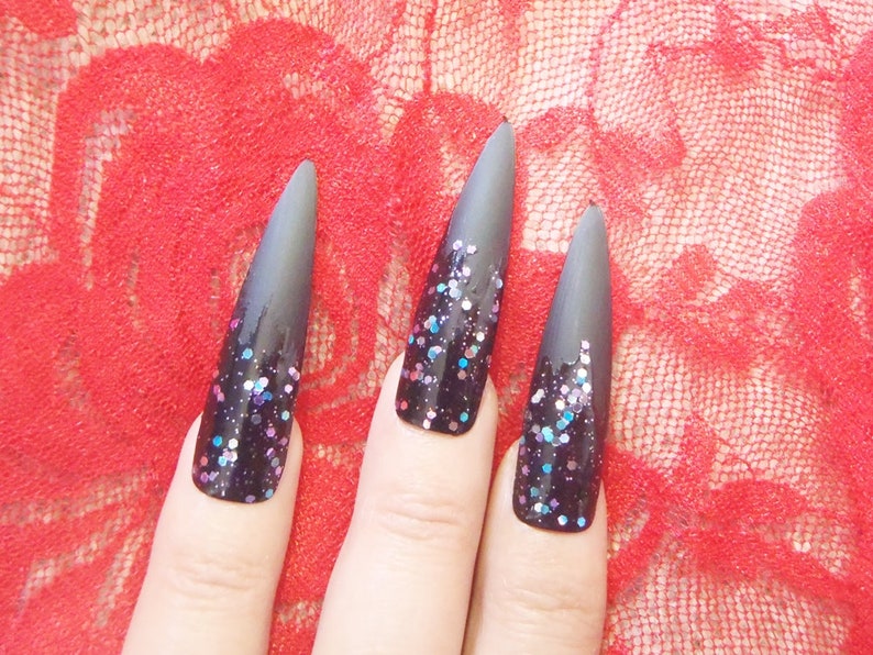 20 Bling Nails Drag Queen Long Black Stiletto Nails - Etsy