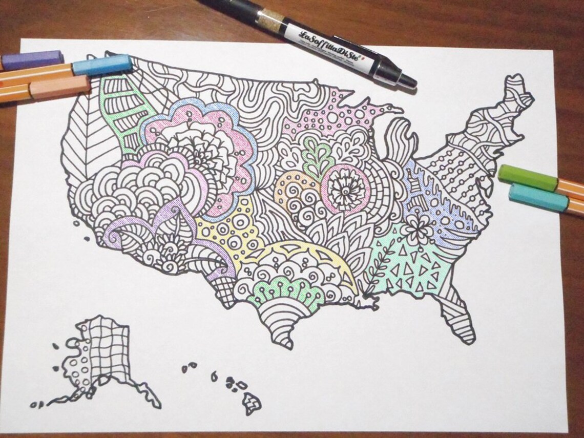 Coloring united states america US map kids adult etsy sales | Etsy