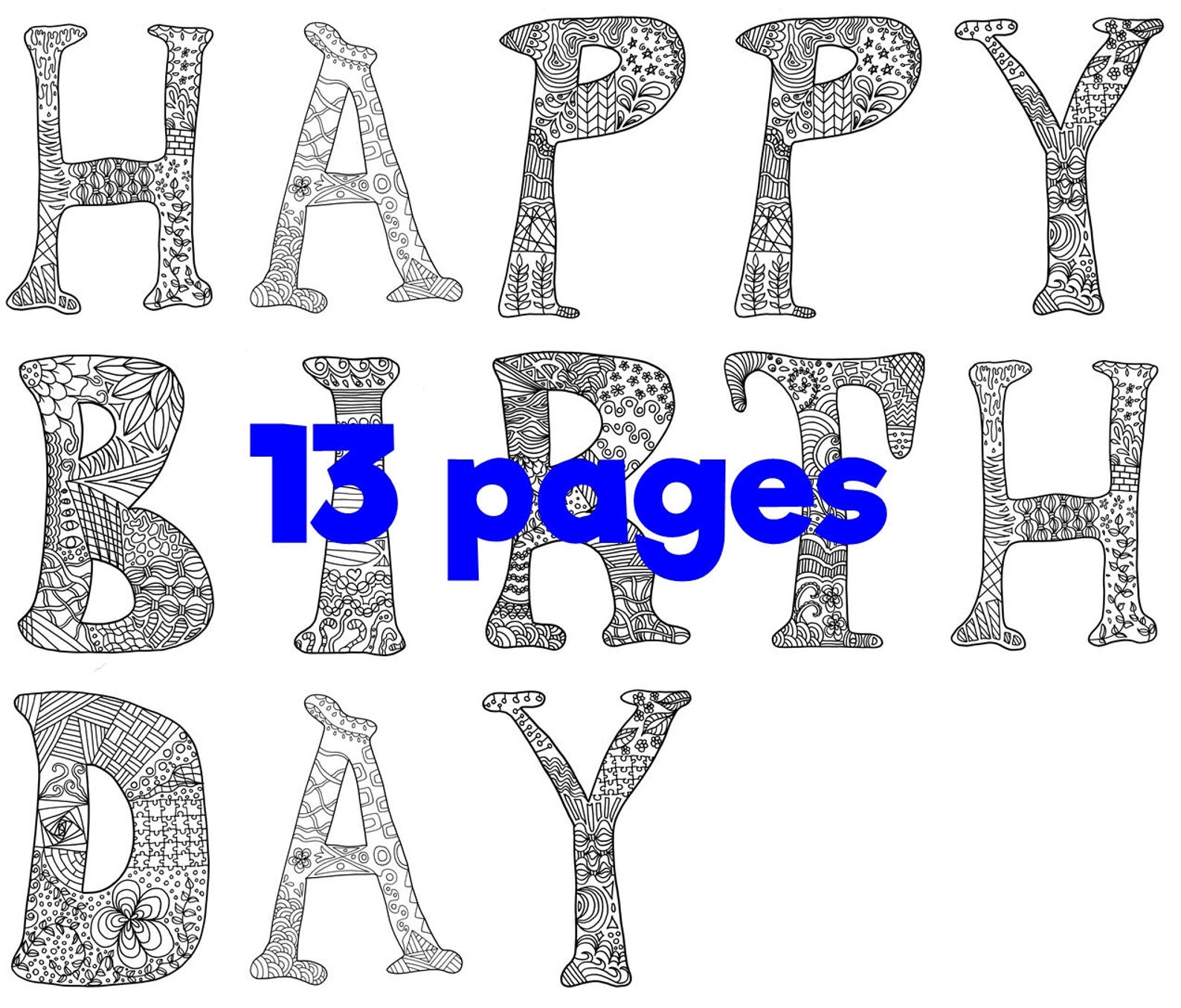 Happy Birthday Instant DOWNLOAD Coloring Letters Colouring | Etsy