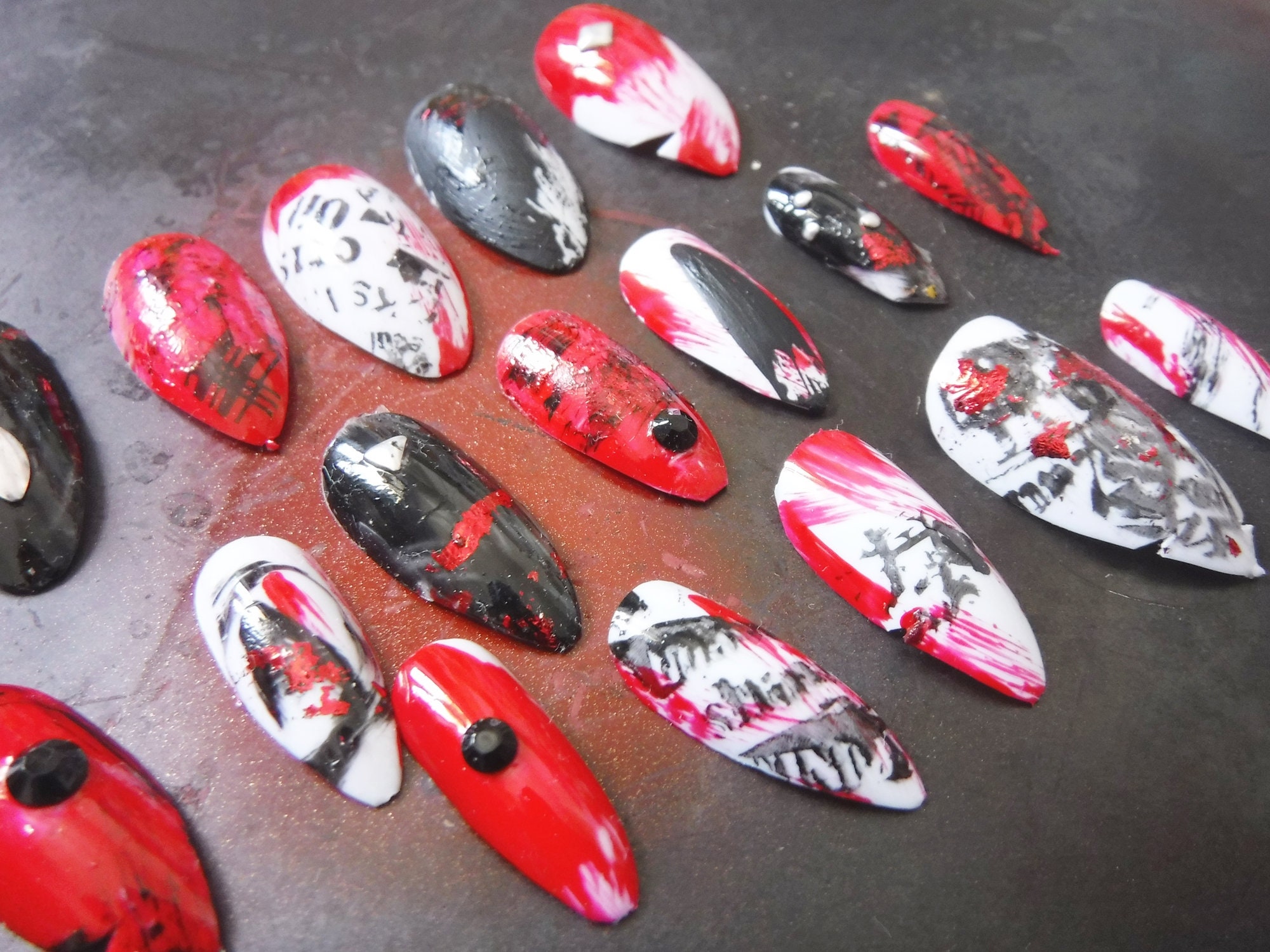 Full Cover Stick on Nails Punk Rock Stiletto Fake Nails - Etsy