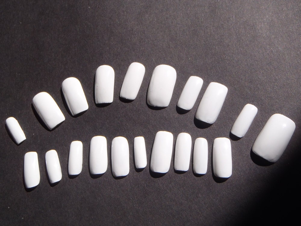 Fake Nails White Glossy False Nail Art Wedding Press On - Etsy